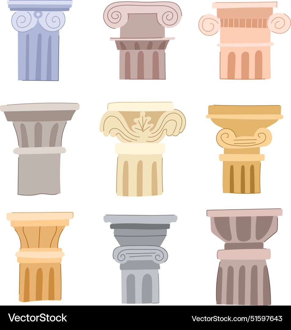 Column ancient set cartoon Royalty Free Vector Image