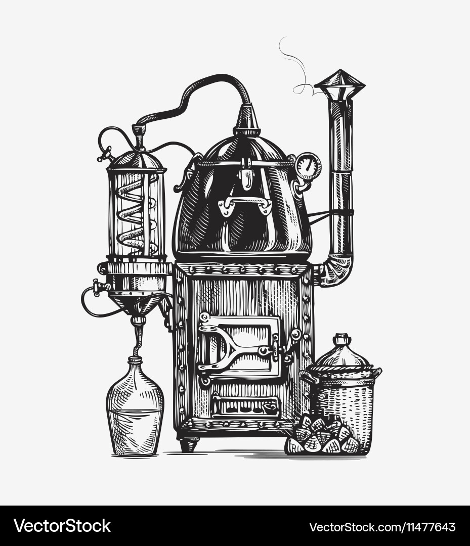 Distillation apparatus sketch hooch Royalty Free Vector