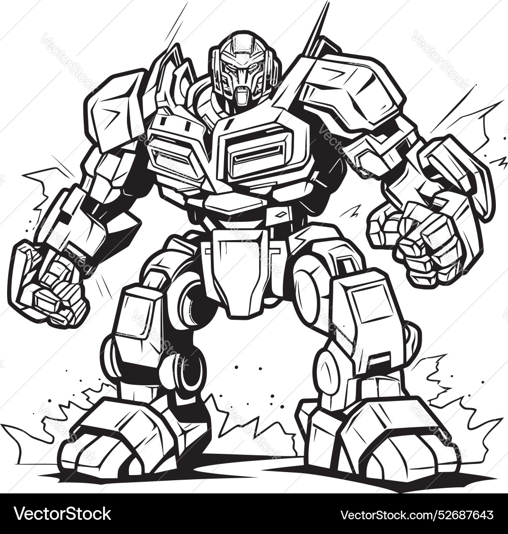 Tech titan transforming weapon with striking Vector Image