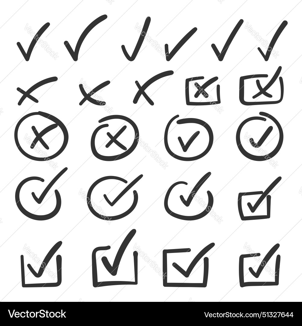 Check mark icon in hand drawn style handmade Vector Image