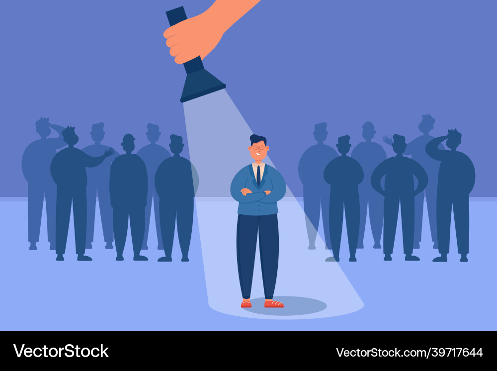 Chosen candidate standing under light Royalty Free Vector
