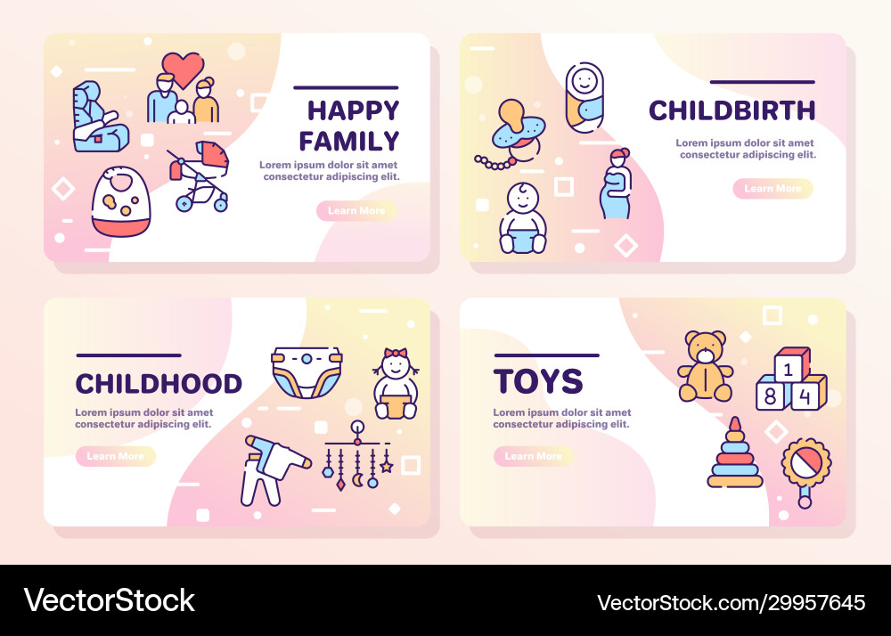 Birth a child color linear icons set Royalty Free Vector