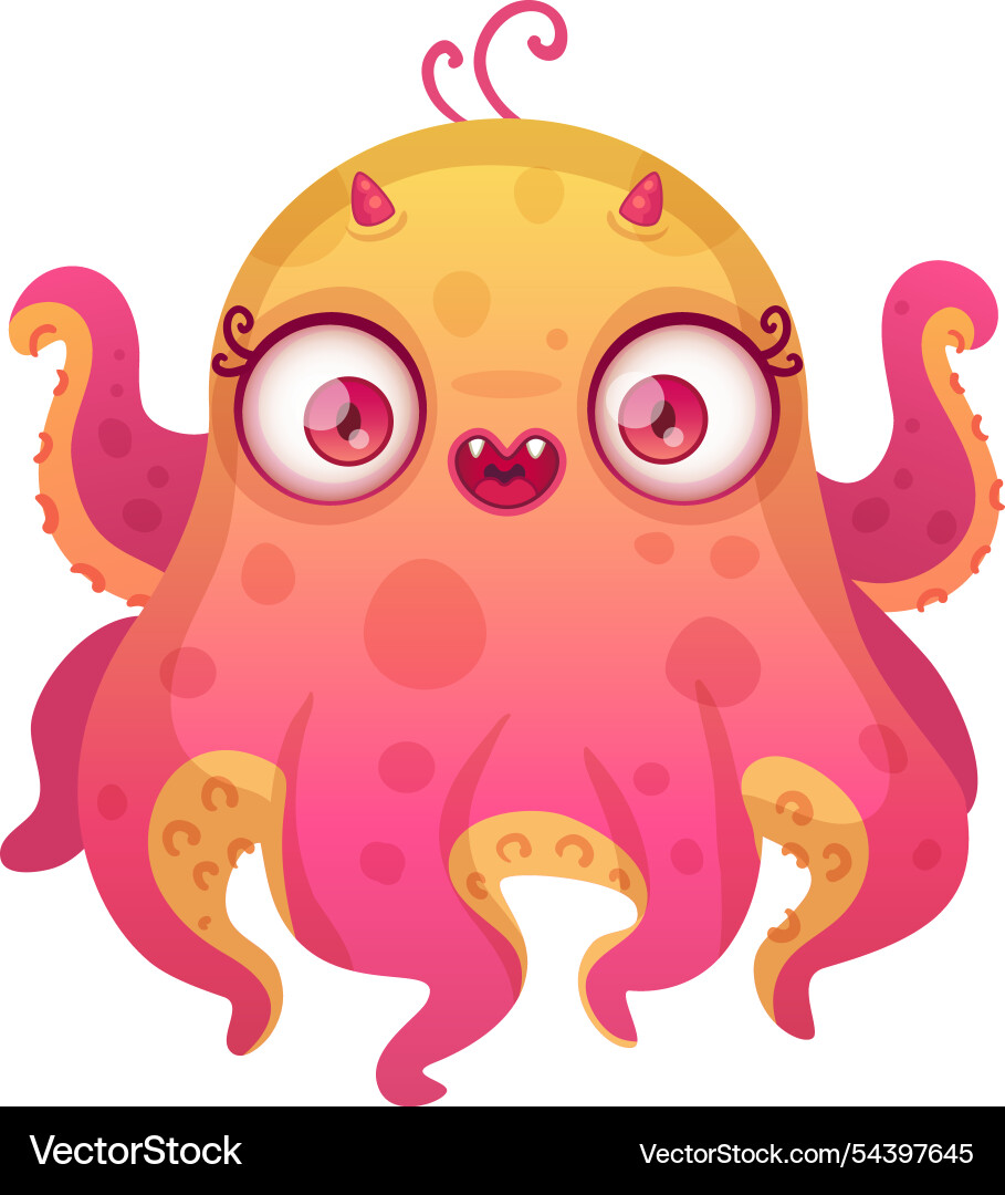 Cartoon octopus character smiling showing big Vector Image