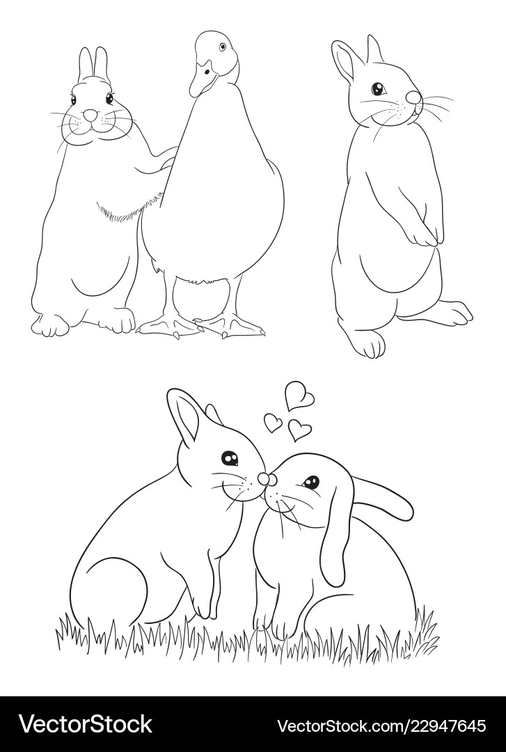 Cute rabbit line art Royalty Free Vector Image