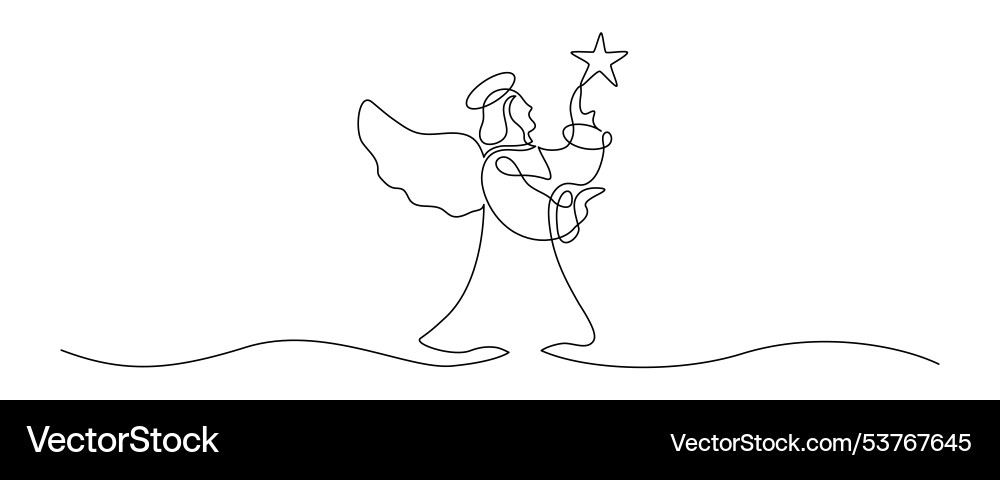 One continuous line drawing of praying angel Vector Image