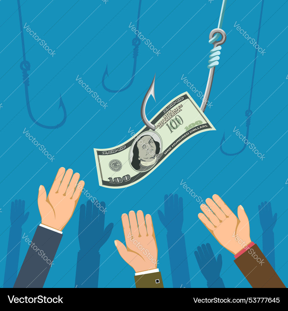 Paper currency dollar on a fishing hook Royalty Free Vector