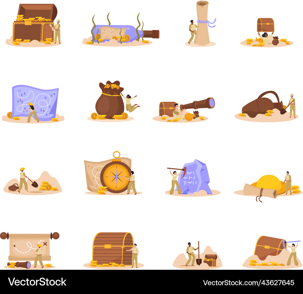 Treasure hunt icons set Royalty Free Vector Image