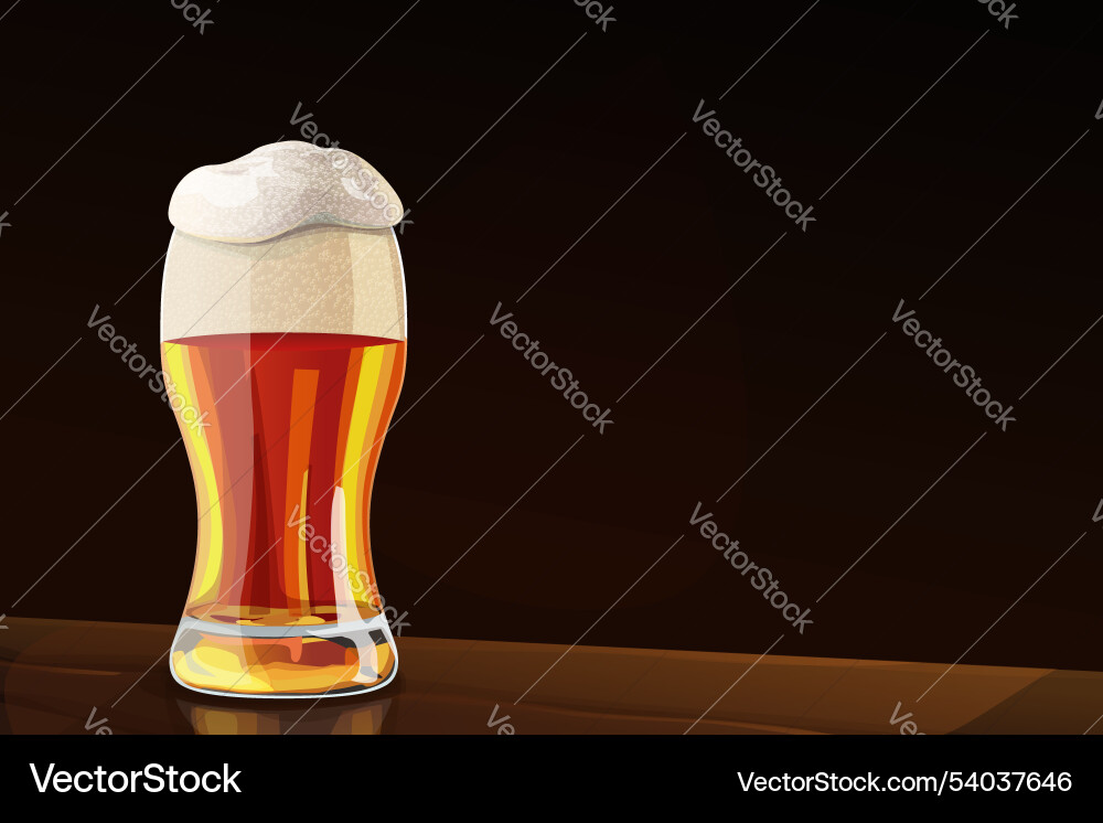 A realistic beer glass on dark backdrop Royalty Free Vector