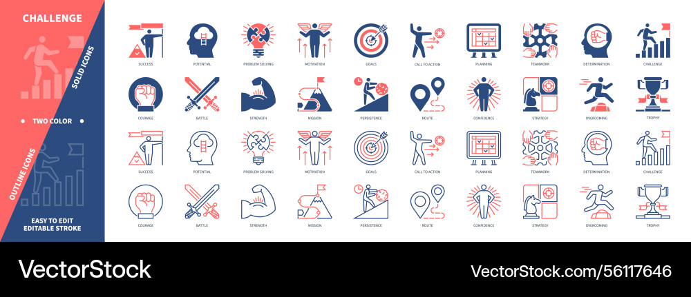 Challenge solid outline set Royalty Free Vector Image