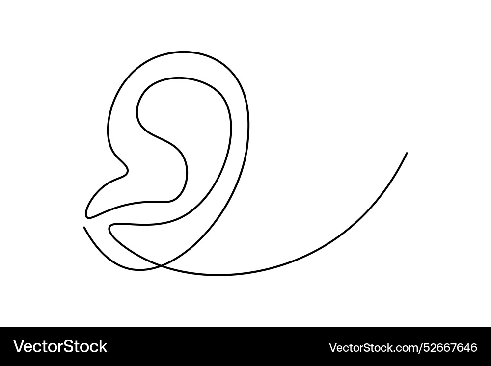 Ear continuous one line drawing of outline Vector Image