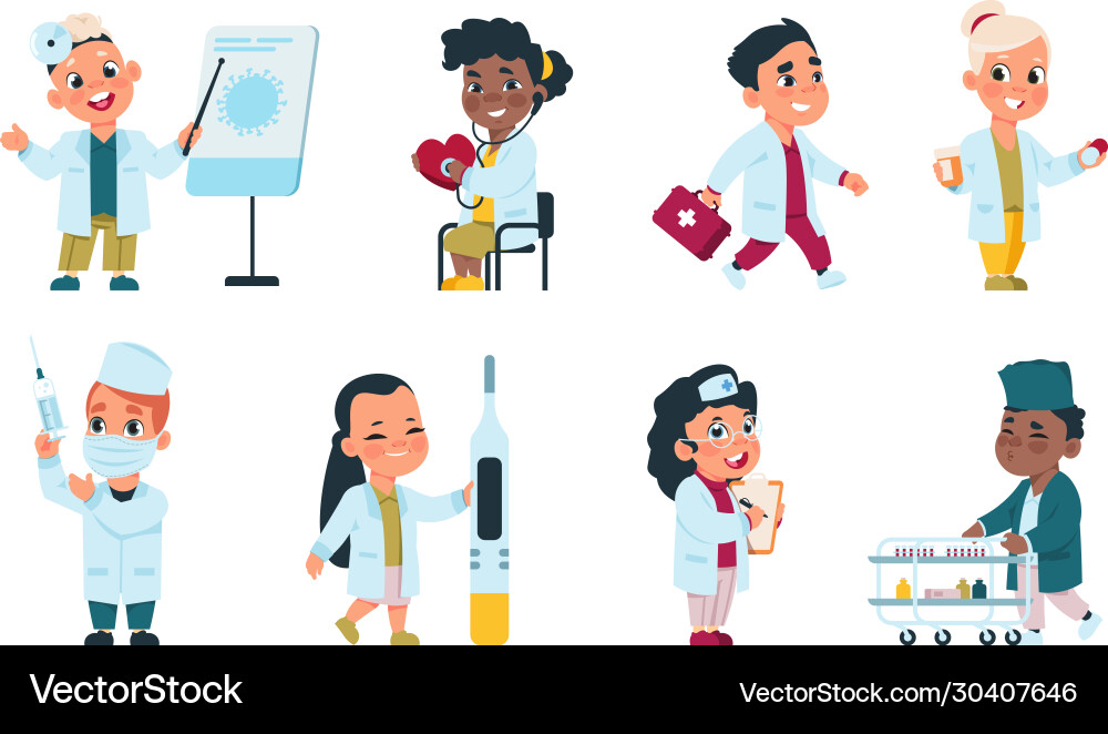 Kids doctors cute cartoon characters playing Vector Image