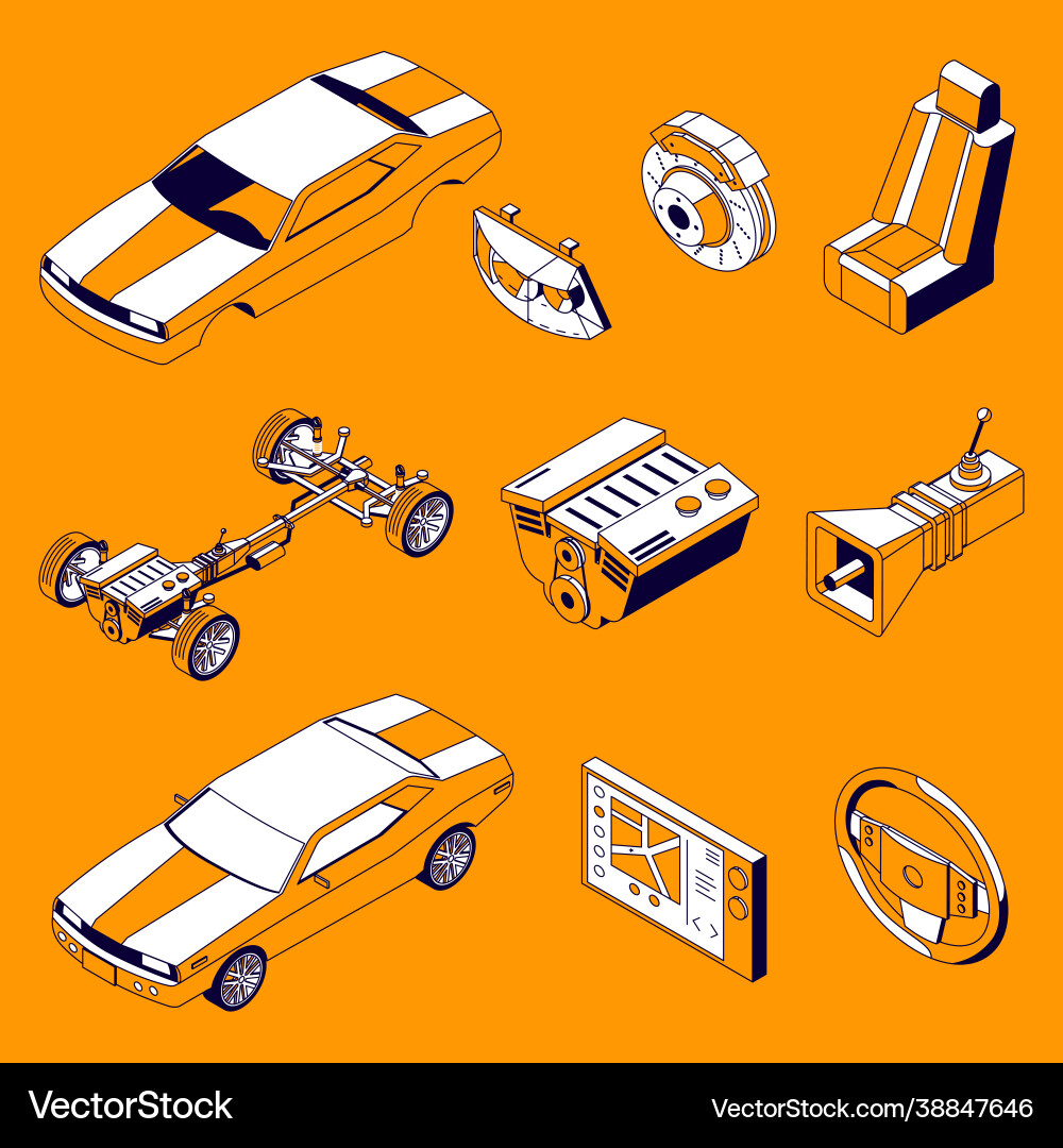 Motor vehicle parts collection Royalty Free Vector Image