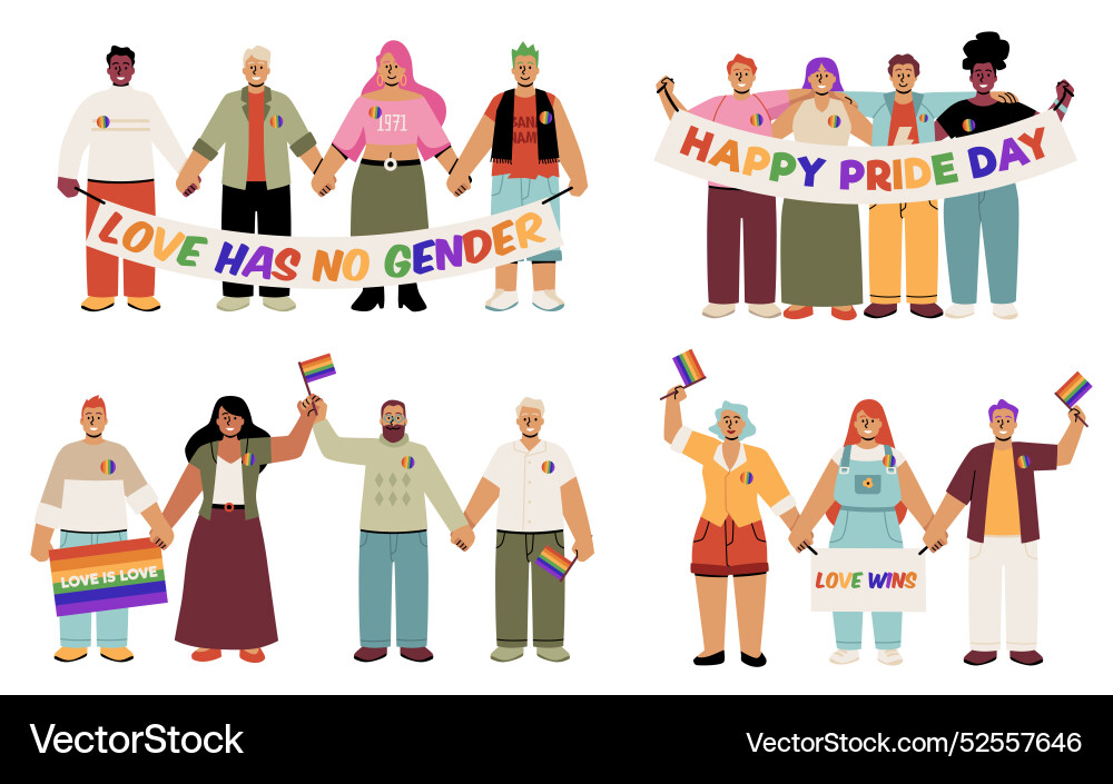 Pride celebration human chain set Royalty Free Vector Image