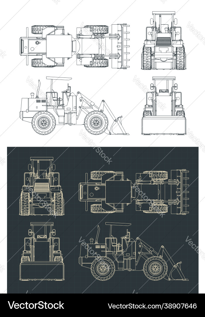 Wheel loader blueprints Royalty Free Vector Image