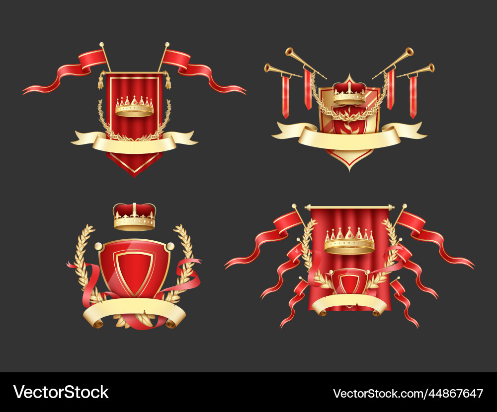 3d king logo royal shield and crown red flag Vector Image