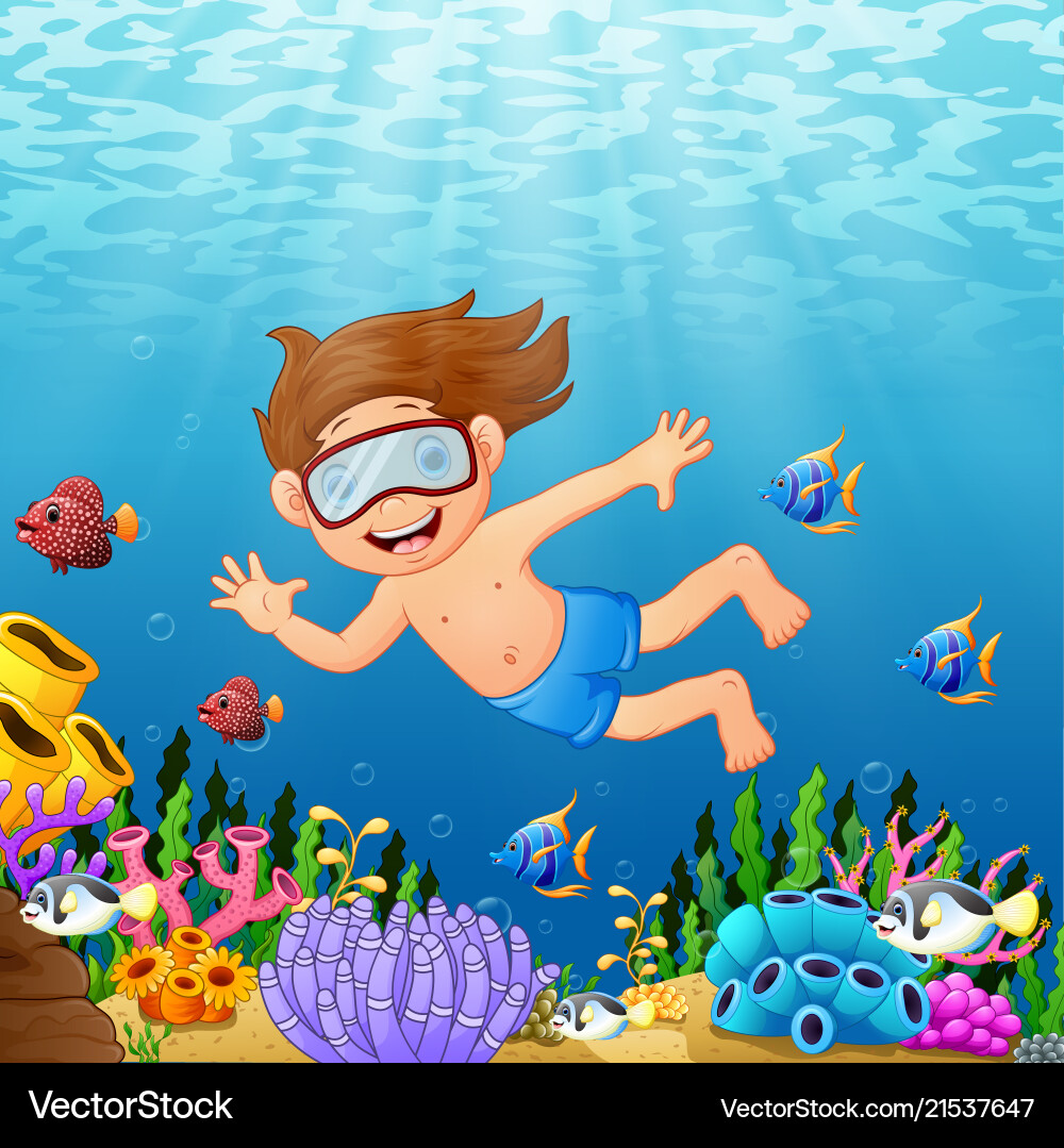 Cartoon boy diving in the sea Royalty Free Vector Image