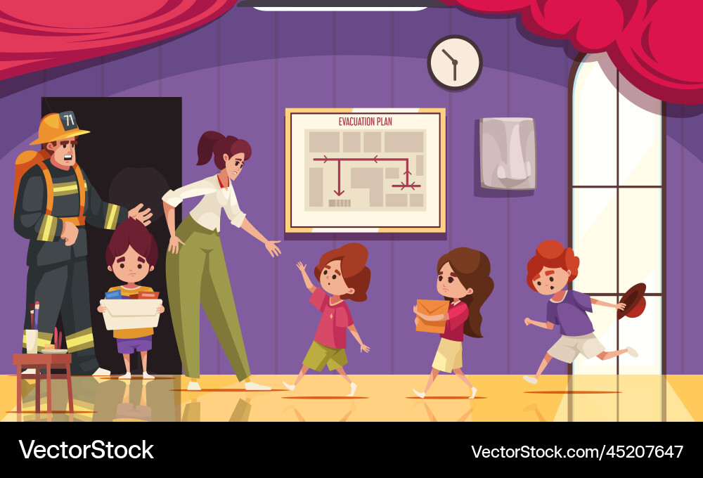 Evacuation alarm children Royalty Free Vector Image