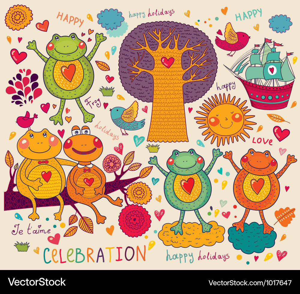 Frogs party Royalty Free Vector Image - VectorStock