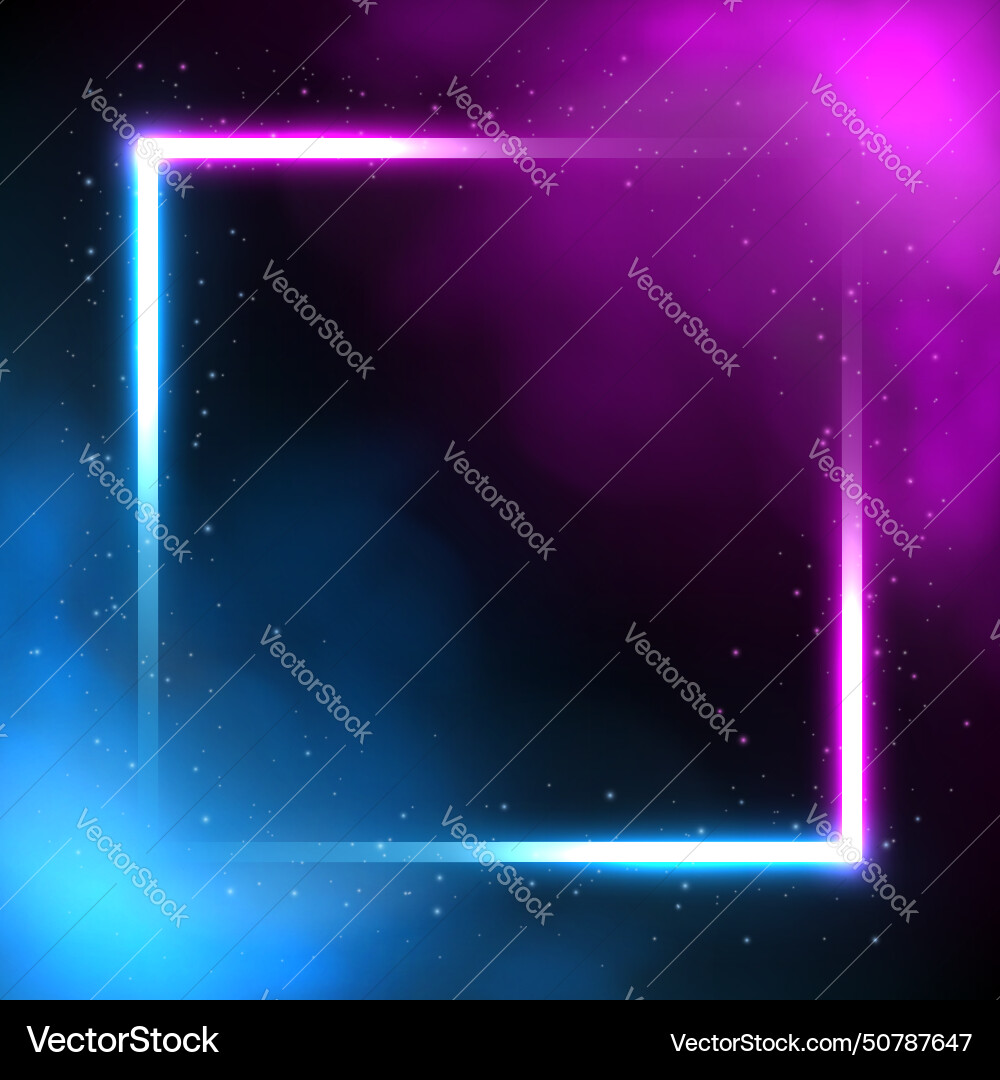 Glowing square neon lighting frame futuristic Vector Image