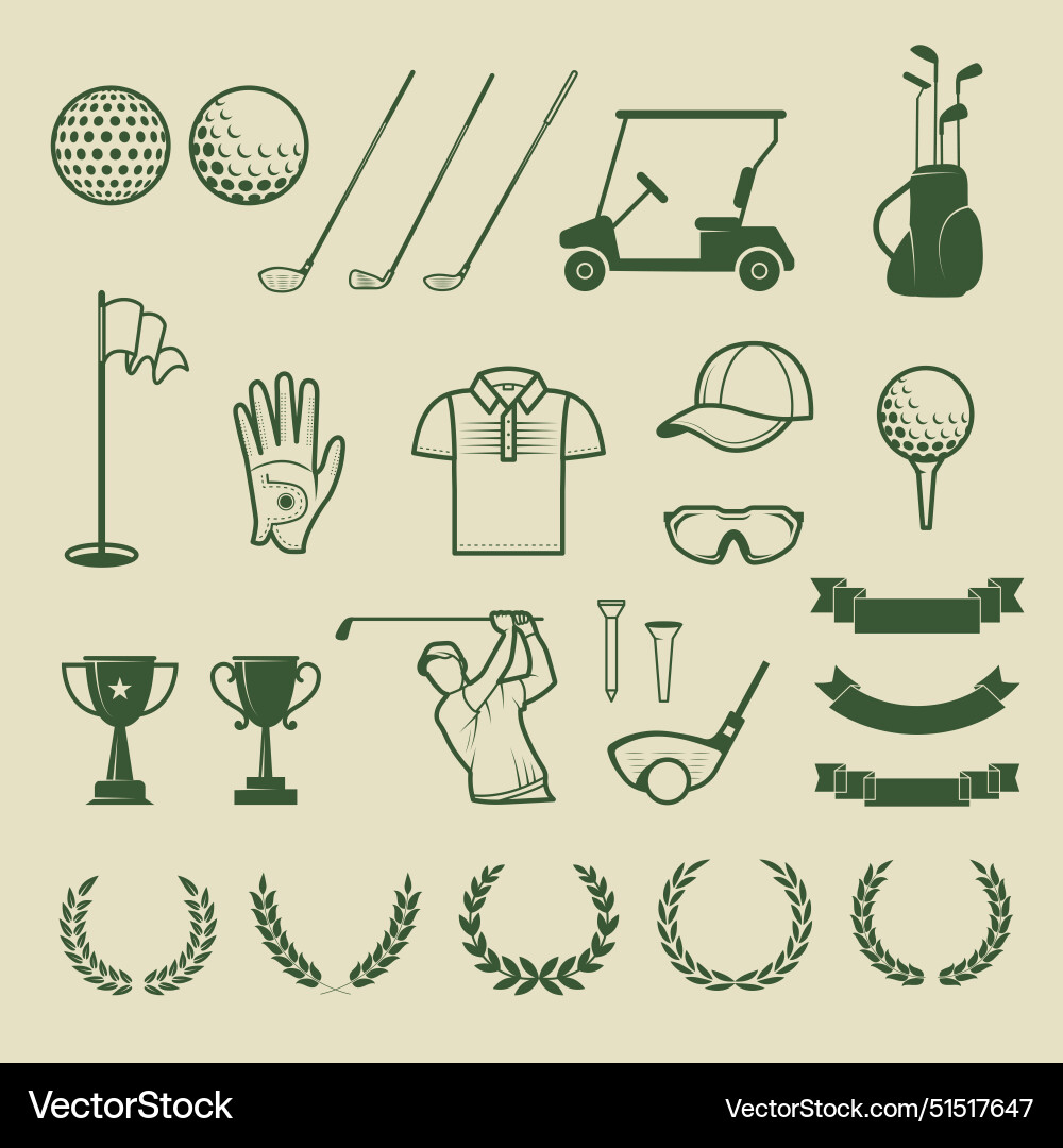 Golf tools sport elements set stick balls cap Vector Image