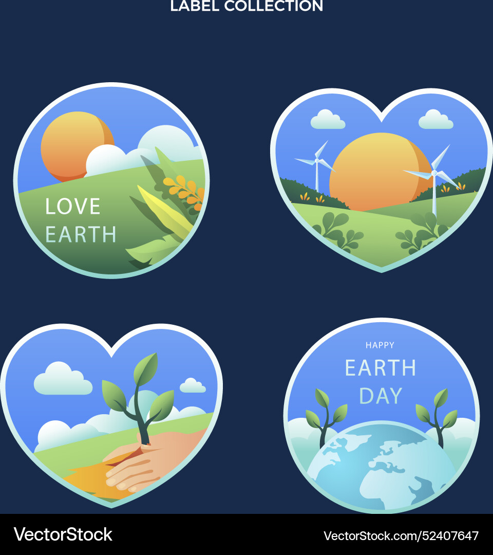 Gradient earth day labels collection Royalty Free Vector