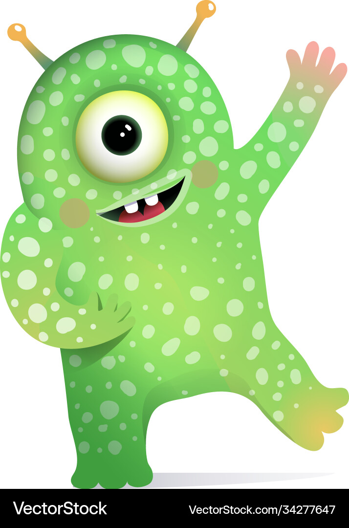 Green alien monster with antennas greeting for kid