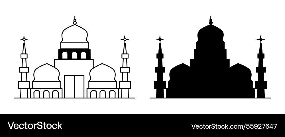 Simple black and white mosque silhouette Vector Image