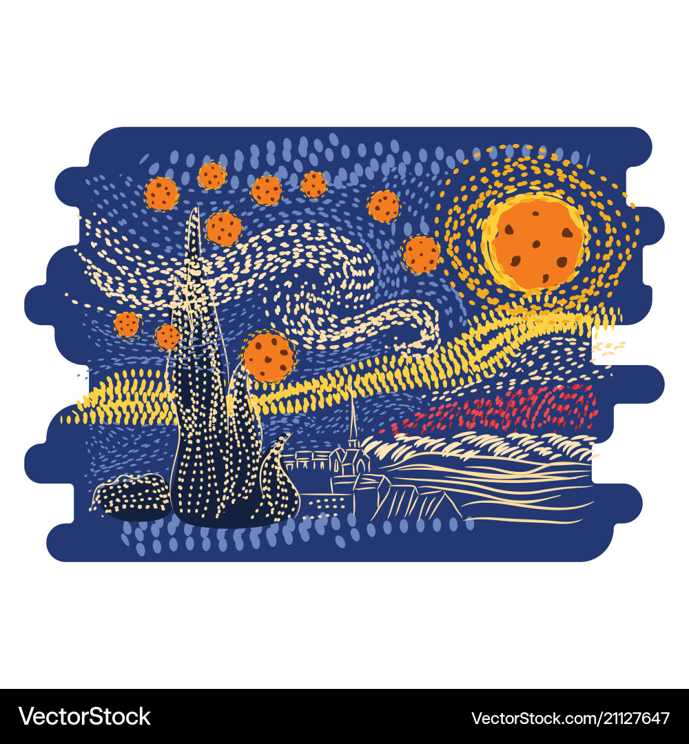 Starry night van gogh art style Royalty Free Vector Image