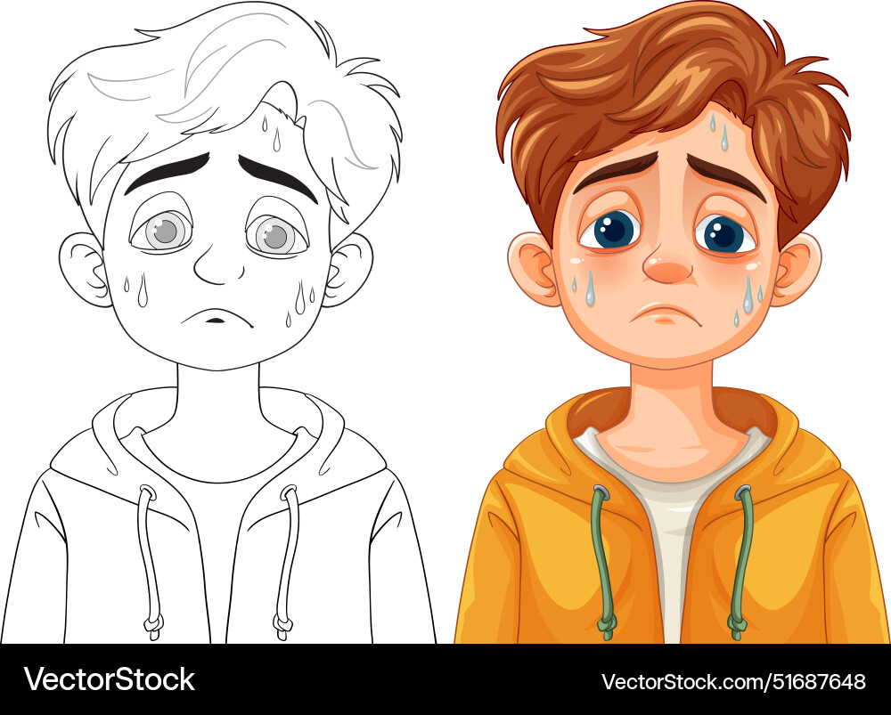 A sad boy sweating Royalty Free Vector Image - VectorStock