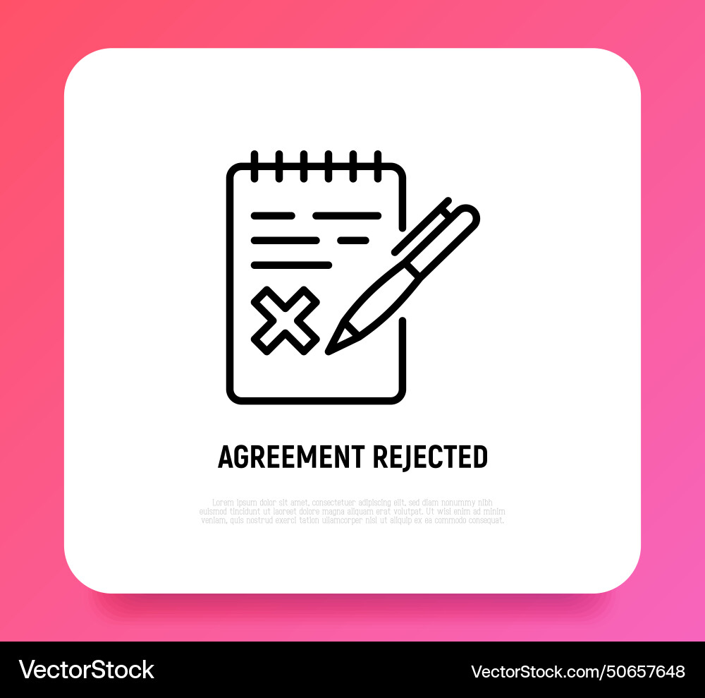 Agreement rejected thin line icon document Vector Image