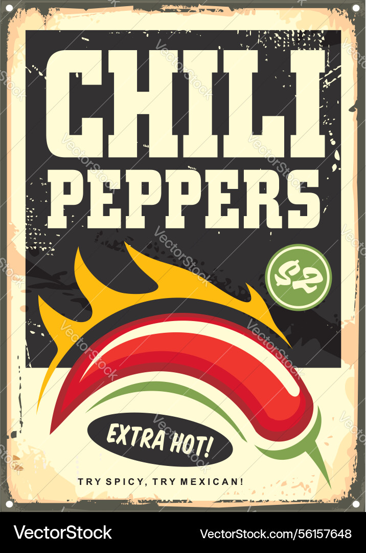 Chili peppers retro style poster design Royalty Free Vector