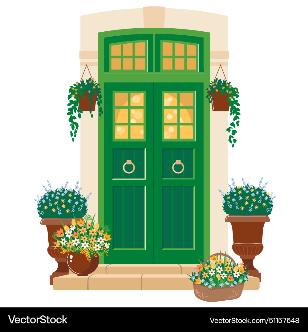 Door facade flowers Royalty Free Vector Image - VectorStock
