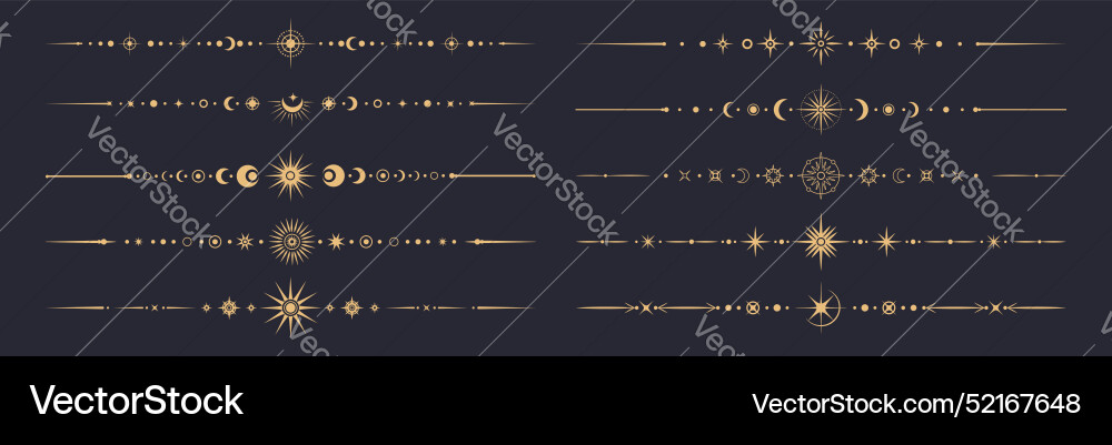 Fantasy celestial divider borders and frame lines Vector Image