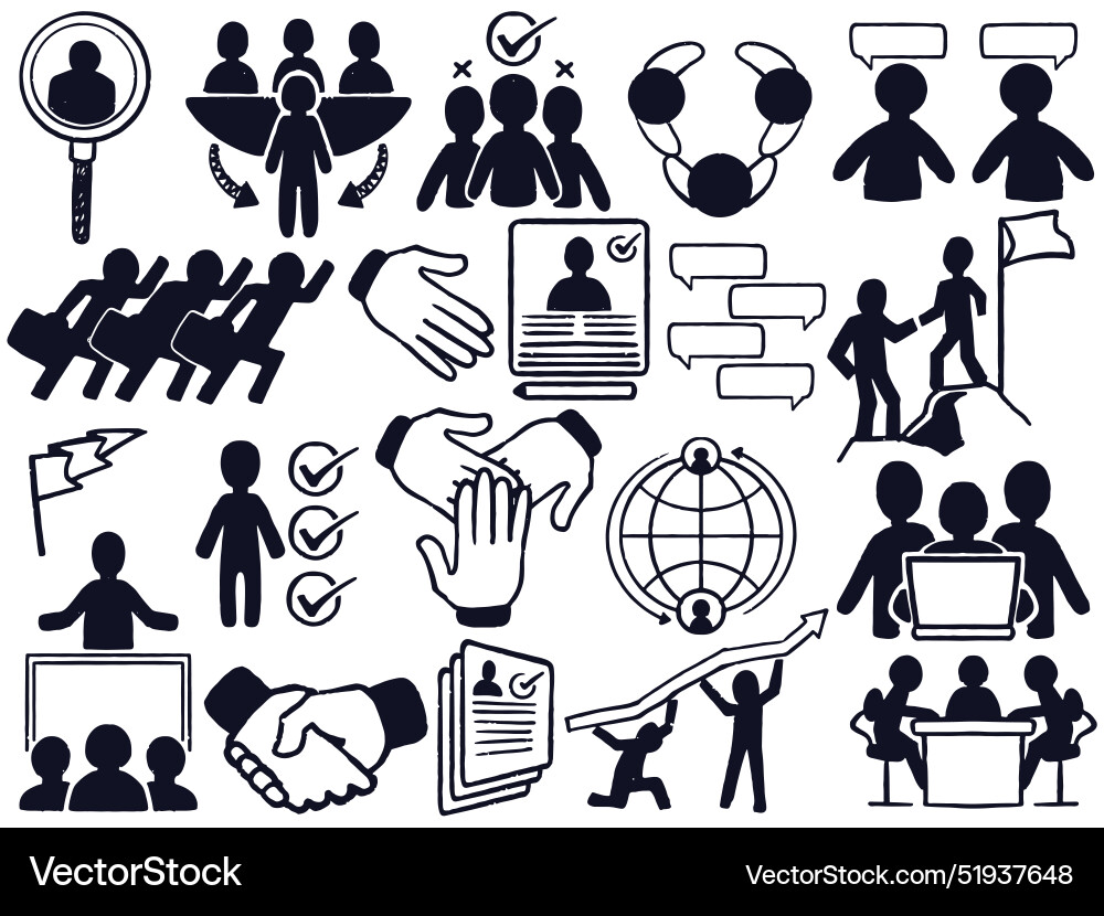 Hand drawn doodle business team symbol set Vector Image