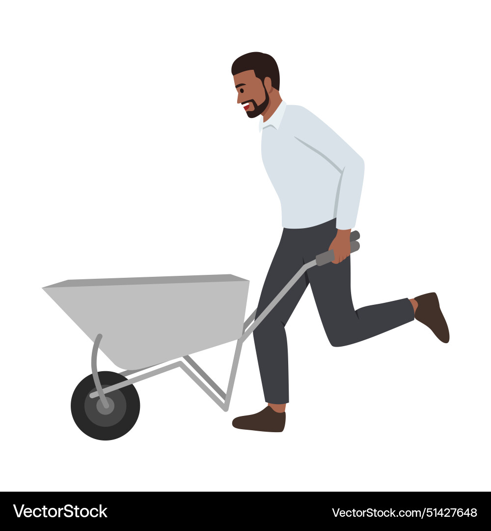 Man pushing wheelbarrow Royalty Free Vector Image