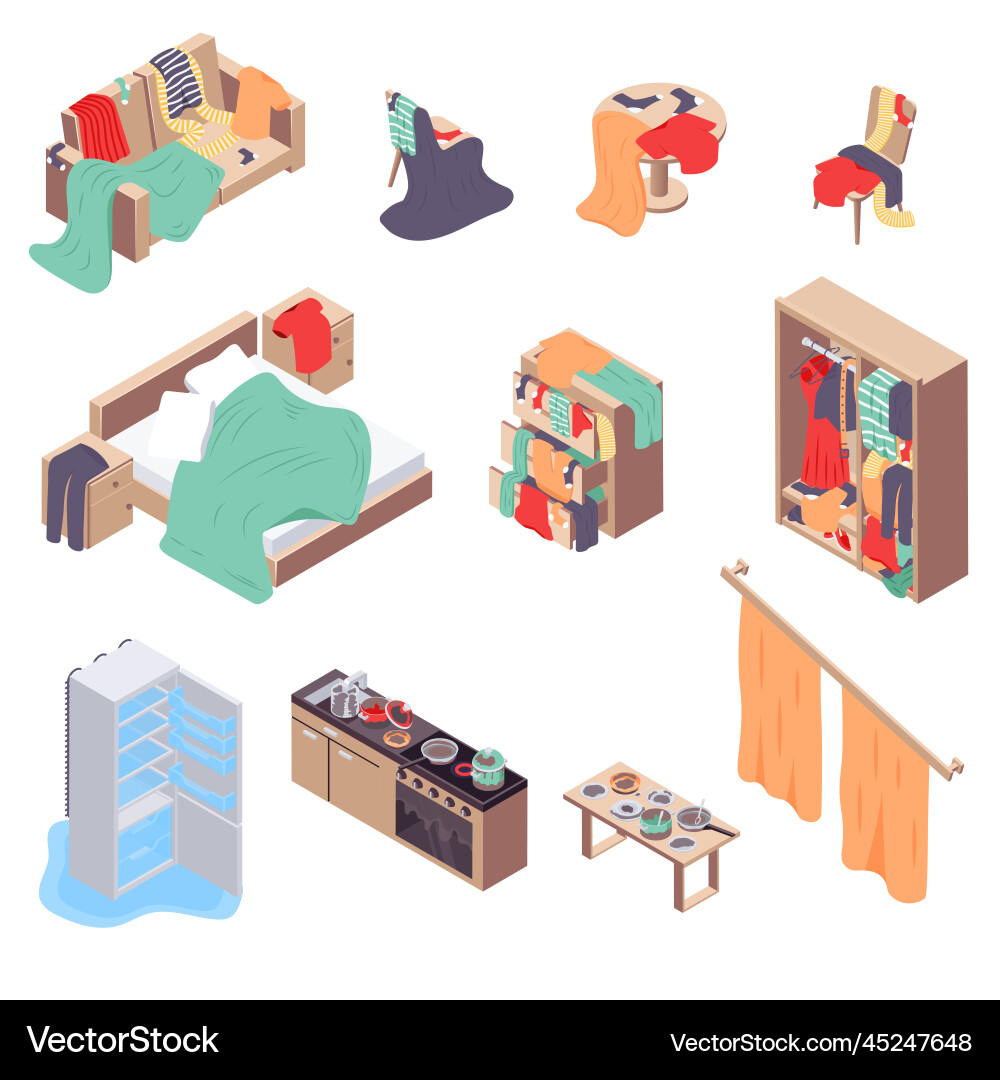 Messy room set Royalty Free Vector Image - VectorStock