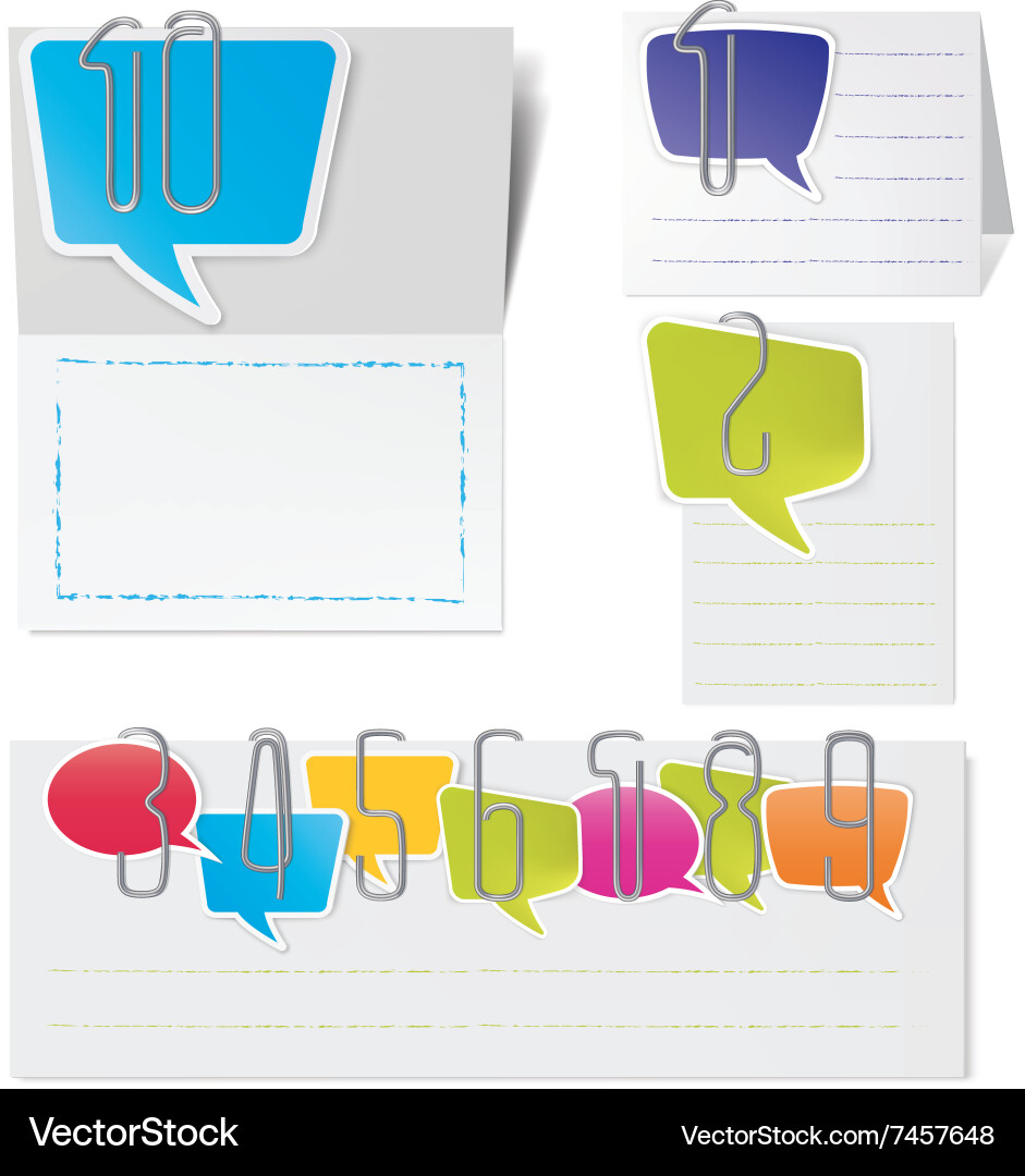 Metal paper clips and colored speech bubbles Vector Image