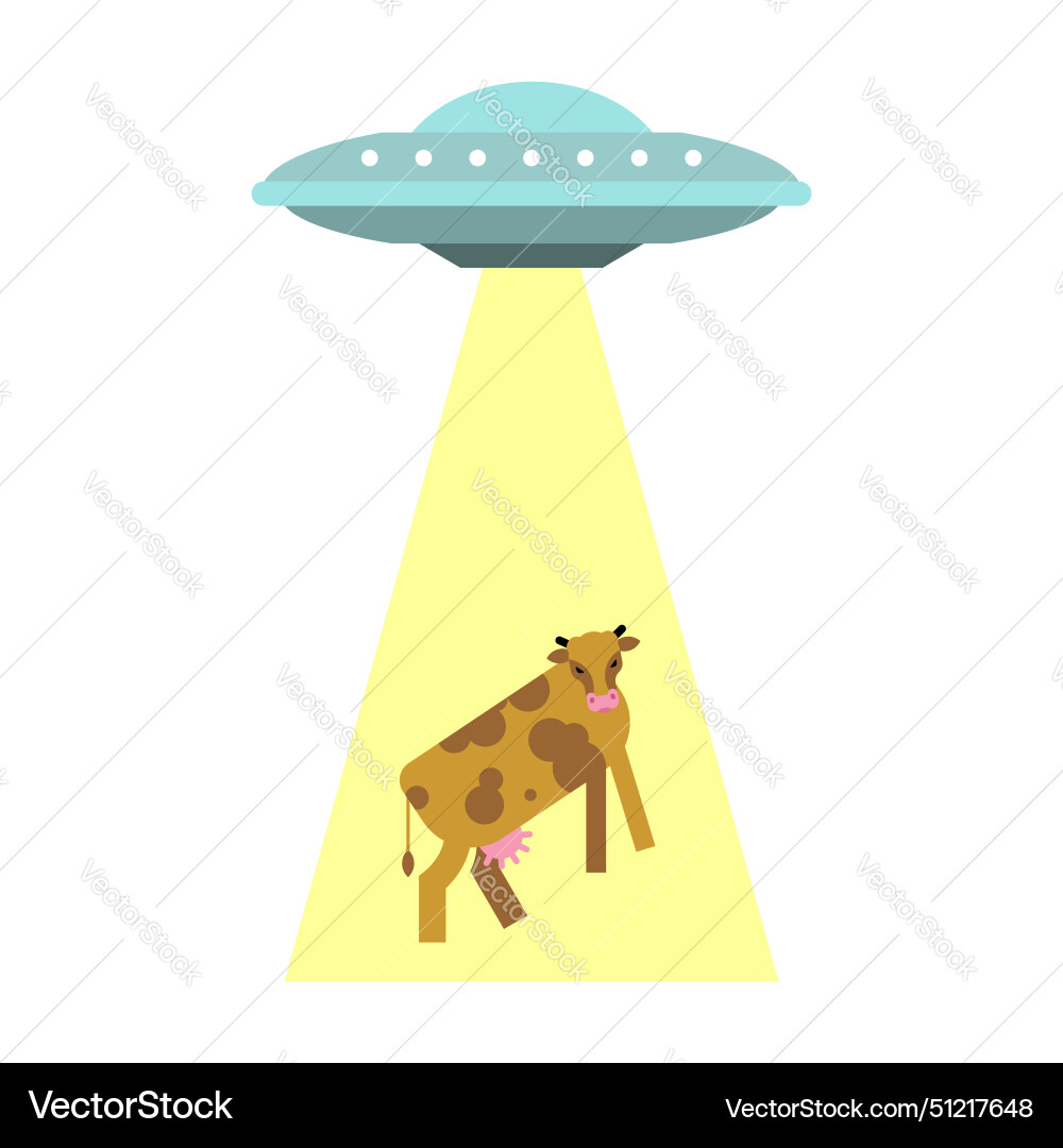 Ufo steals cow isolated alien flying saucer Vector Image Ufo steals cow isolated alien flying saucer Vector Image