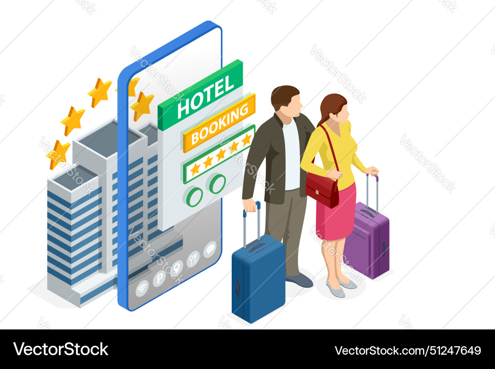 Expensive hotel entrance isometric online hotel Vector Image
