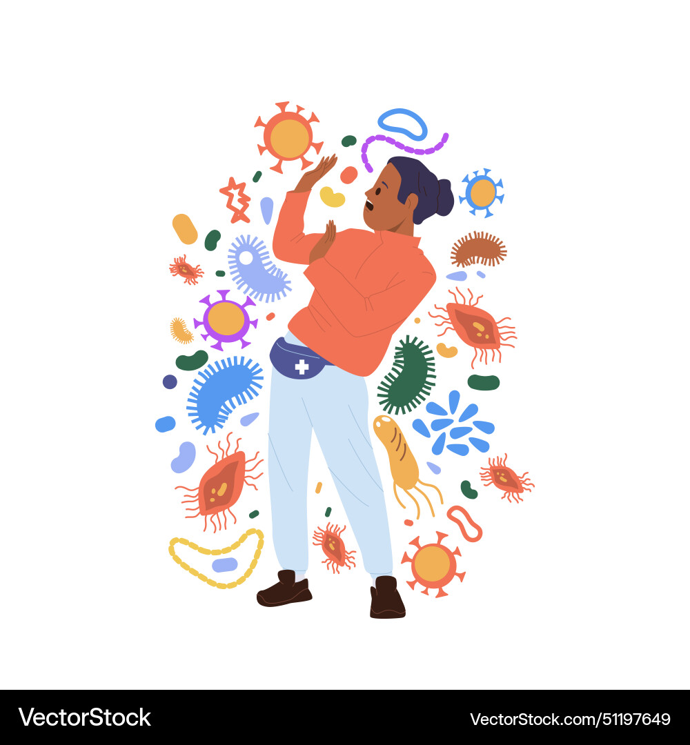 Scared woman cartoon character with weak immunity Vector Image