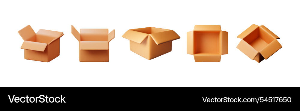 3d open carton packaging box set isolated on white