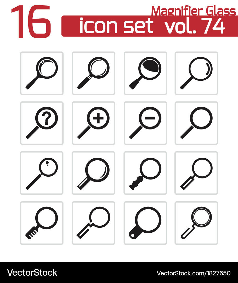 Black magnifying glass icons set Royalty Free Vector Image