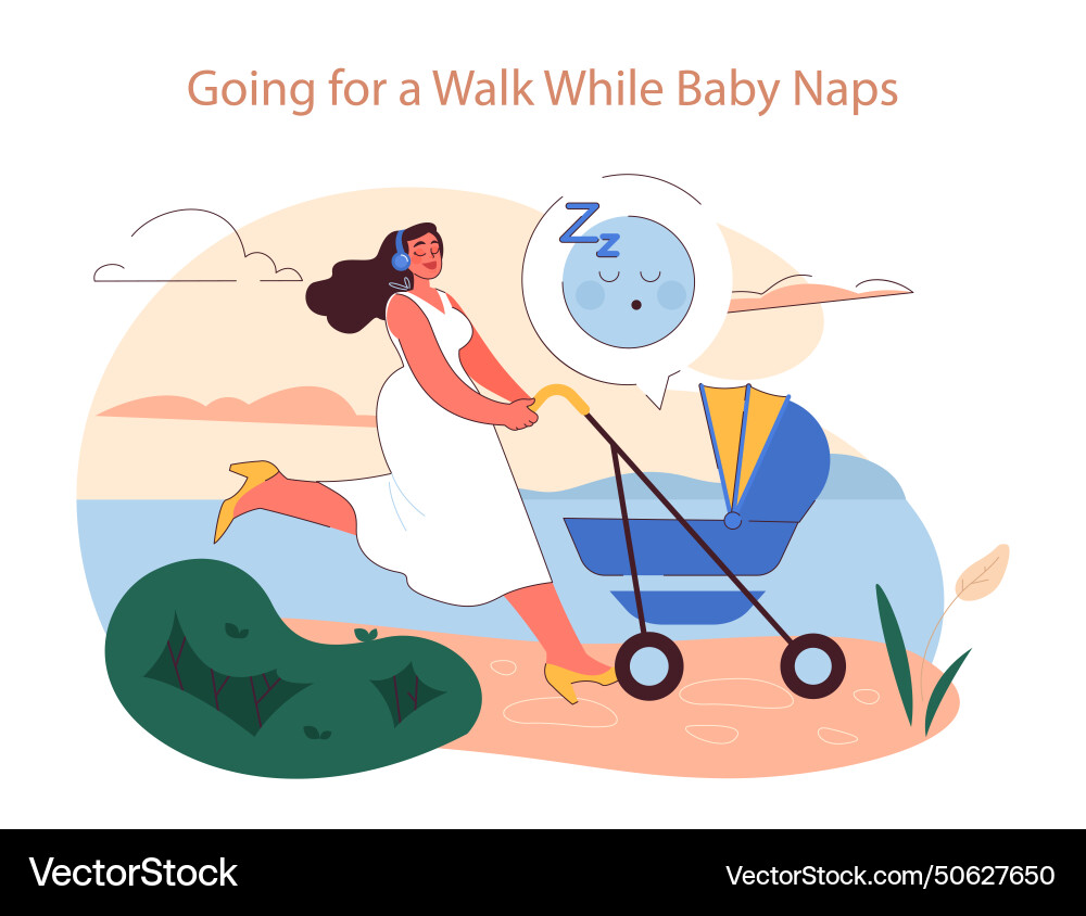 Going for a walk while baby naps concept Vector Image