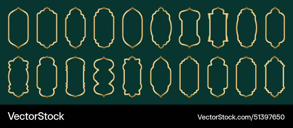 Gold arch frame shape islamic door or window Vector Image