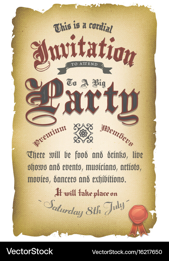 Vintage old medieval invitation poster Royalty Free Vector