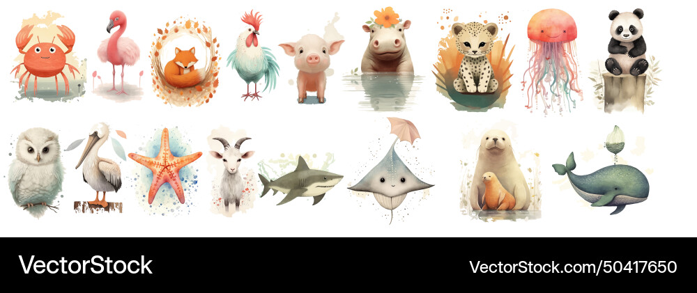 Whimsical collection of animals Royalty Free Vector Image