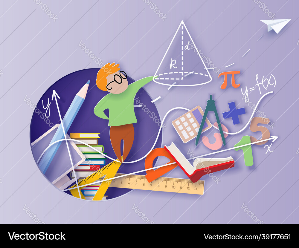 Back to school paper cut cartoon little boy math Vector Image
