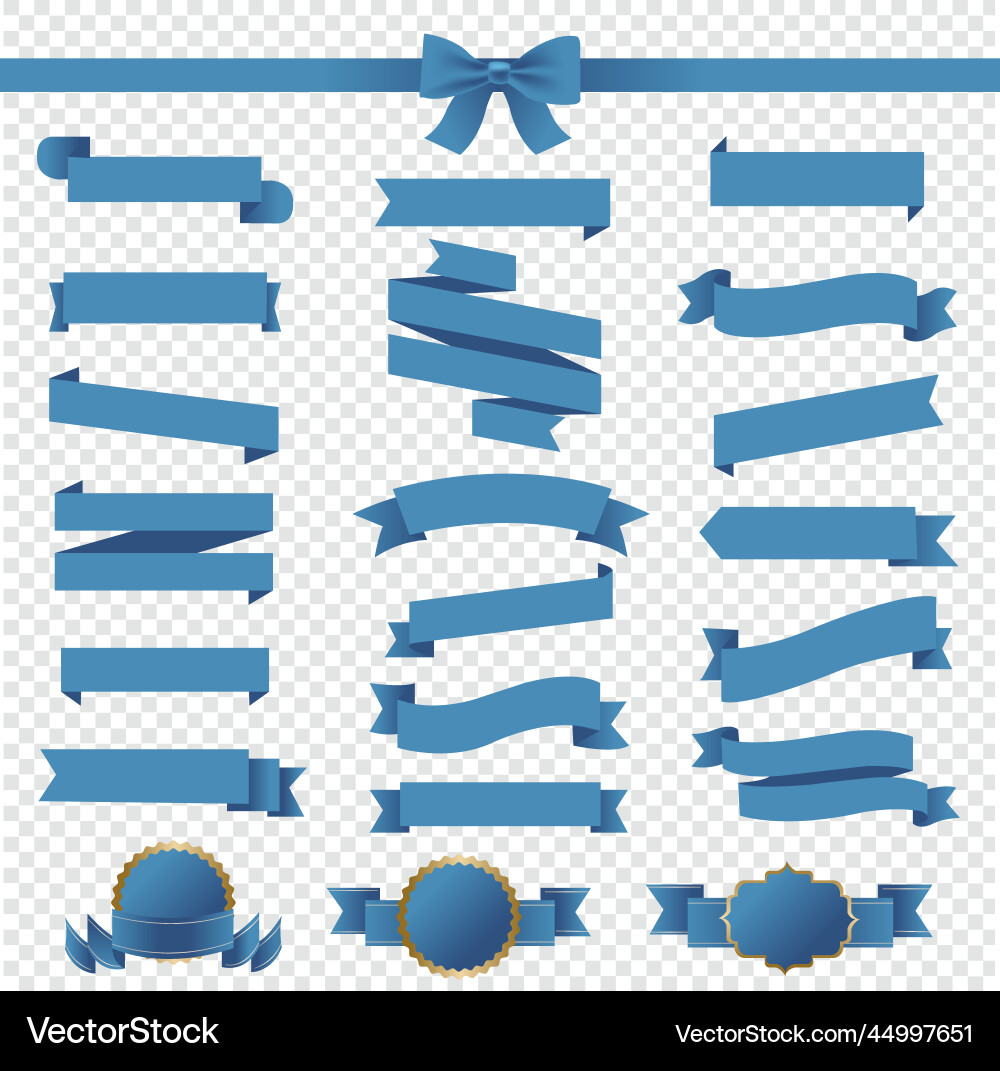 Blue ribbons set with transparent background Vector Image