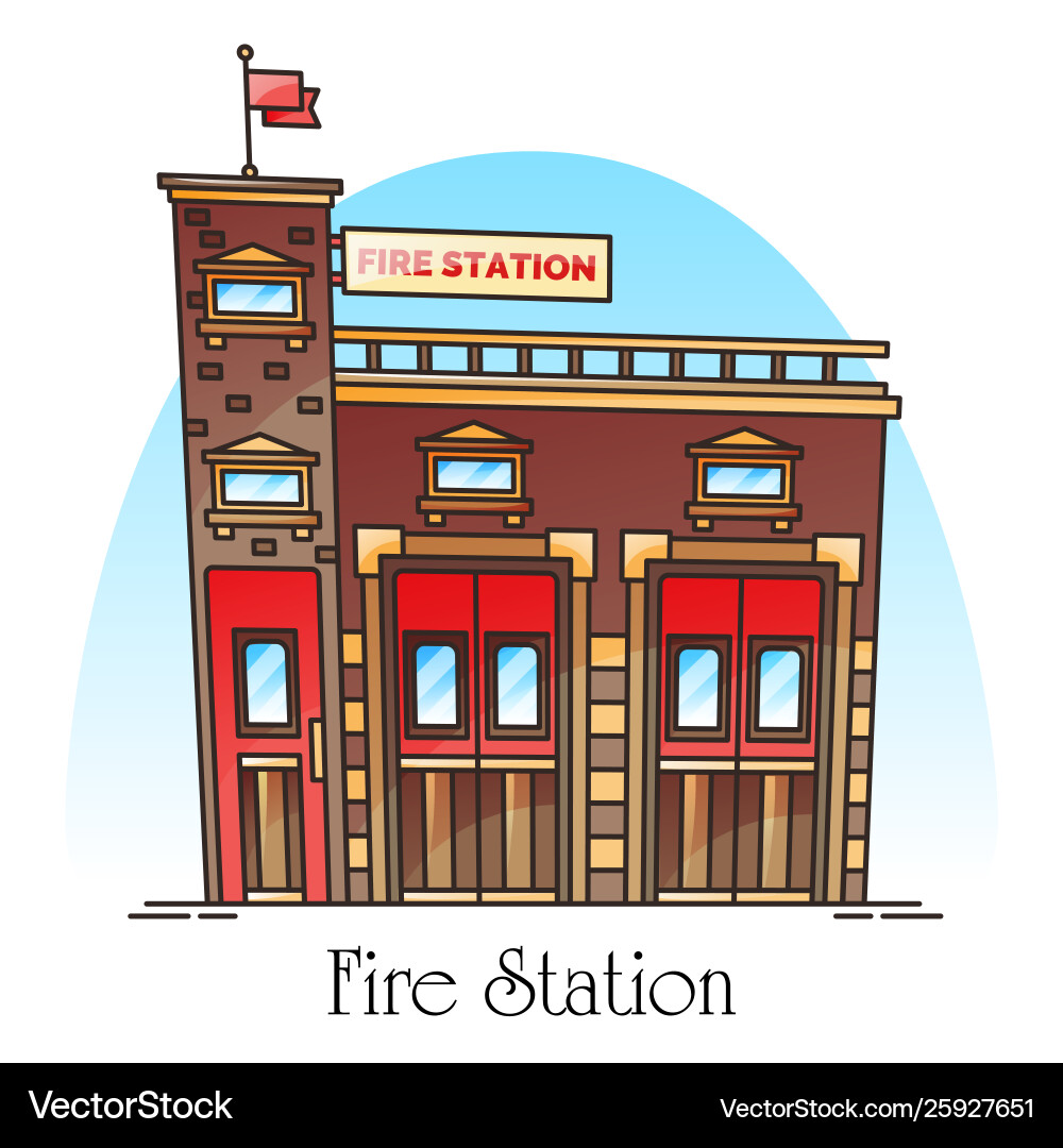Building for fireman fire station facade Vector Image