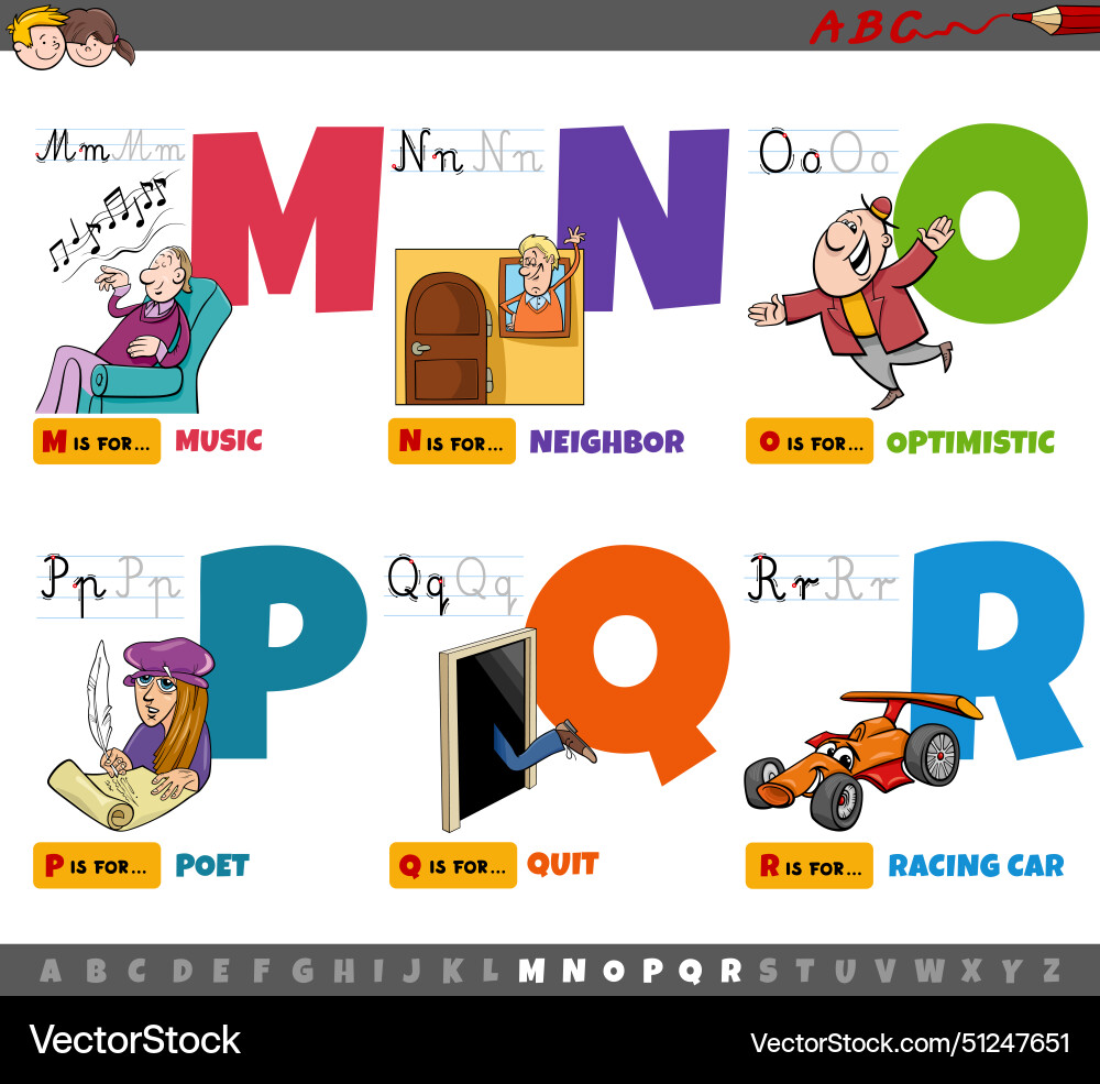 Educational cartoon alphabet letters for children Vector Image